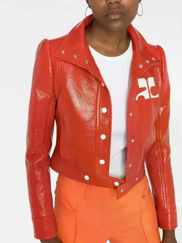 COURREGES Cropped Faux Leather Jacket