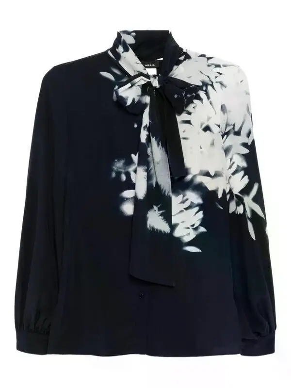 Akris Printed Silk Shirt With Adjustable Neck Strap - Blue