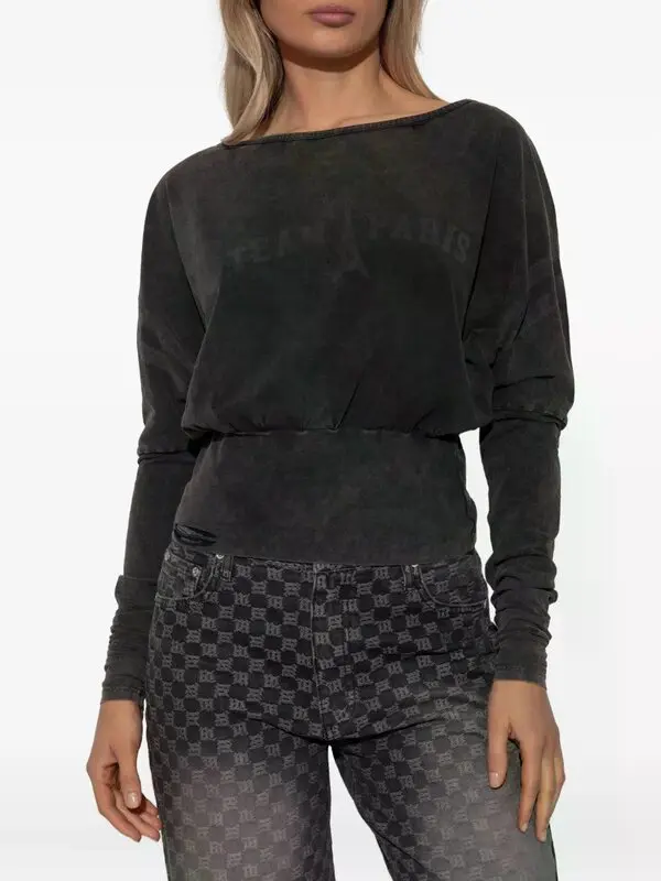 MISBHV Long-sleeve Top With Gathered Waist And Boat Neck