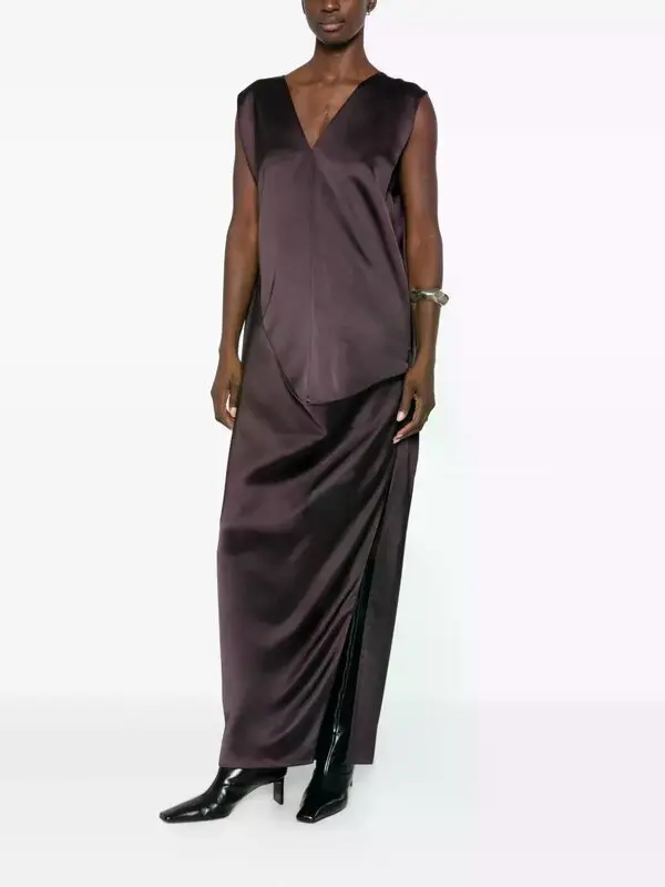 Sportmax V-neck Sleeveless Maxi Dress With Draping And Side Slit