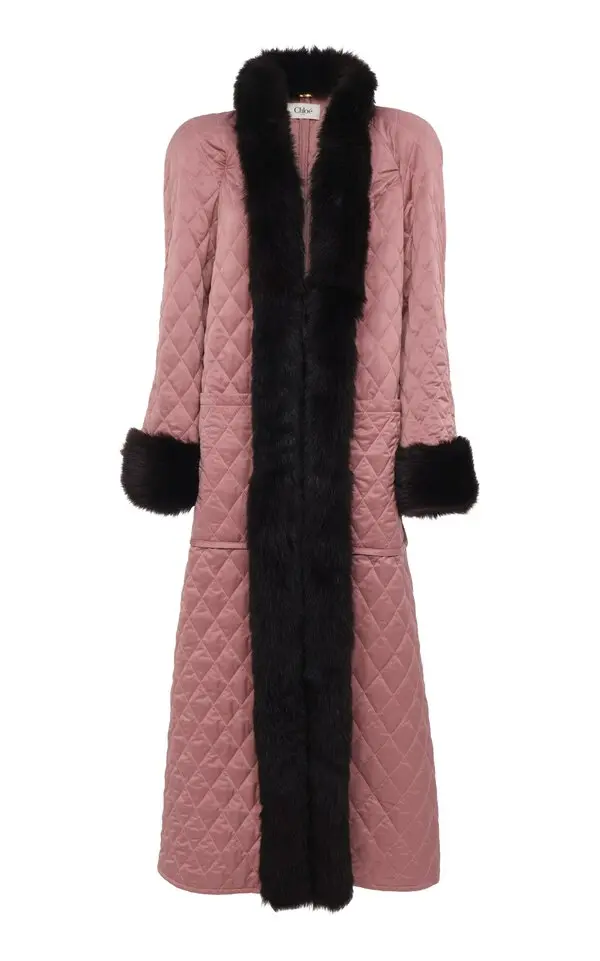 Chloé Shearling-trimmed Technical Satin Coat - Brown