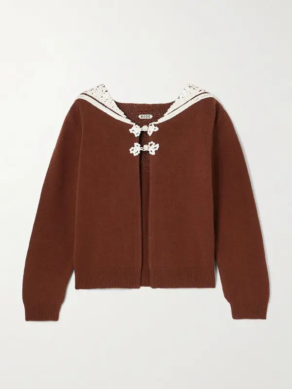BODE Astoria Sequin-embellished Wool And Cashmere-blend Cardigan - Brown