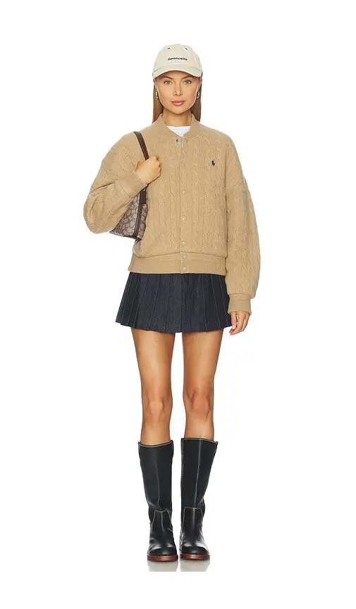 Polo Ralph Lauren Cable Knit Wool Cashmere Bomber Jacket - Beige