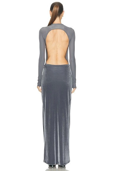 MAYGEL CORONEL Long Sleeve Velvet Dress With Ruched Detail - Stone