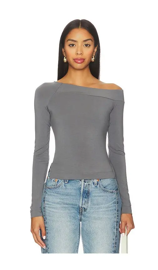 Free People Long Sleeve One Shoulder Top - Grey