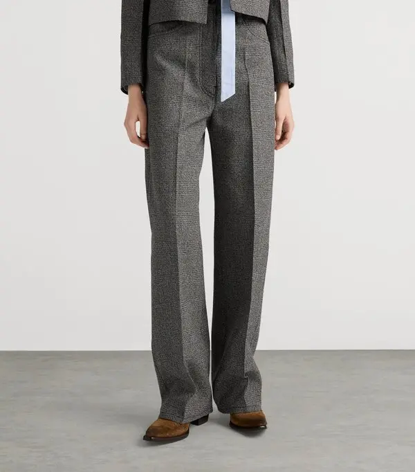 Prada Cotton-wool Prince Of Wales Check Pleated Trousers - Grey