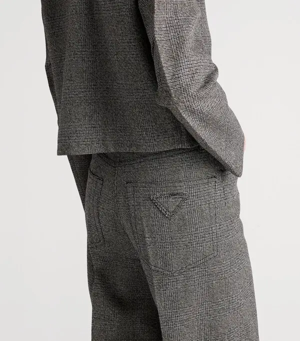 Prada Cotton-wool Prince Of Wales Check Pleated Trousers - Grey