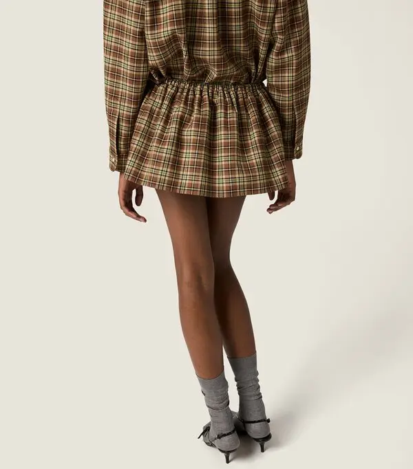 Miu Miu Wool Plaid Mini Skirt - Brown