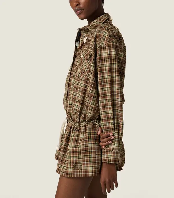 Miu Miu Wool Plaid Mini Skirt - Brown