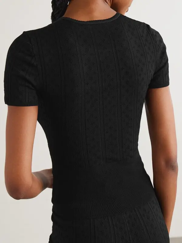 JW Anderson Bow-detailed Recycled Pointelle-knit T-shirt - Black