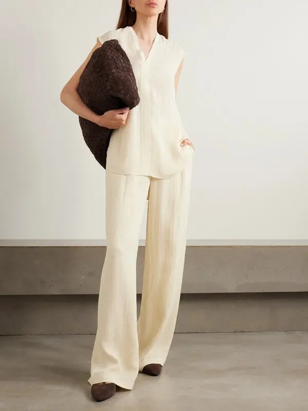 JOSEPH Mawn Plissé-jacquard Wide-leg Trousers - Neutrals