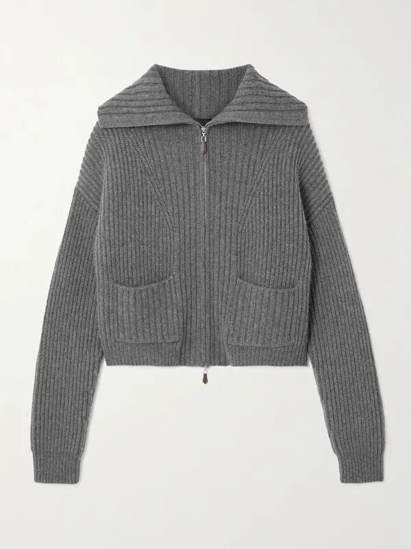 Arch4 Nara Ribbed Cashmere Zip-up Cardigan - Gray