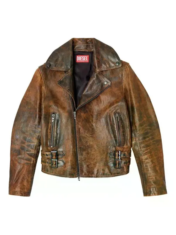 DIESEL® Hand-washed Leather Biker Jacket