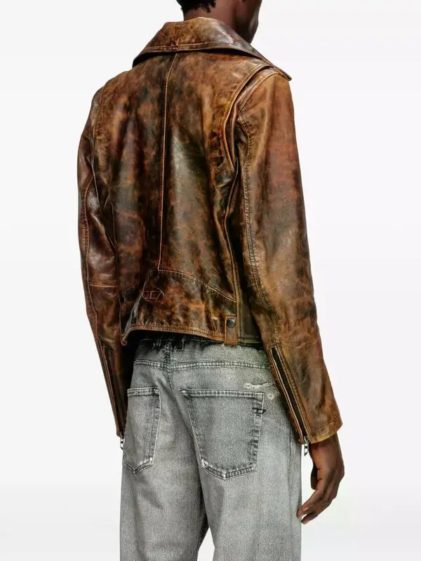 DIESEL® Hand-washed Leather Biker Jacket