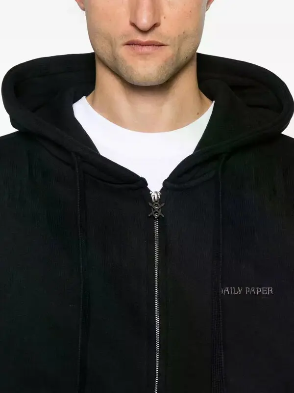 DAILY PAPER Logo-embroidered Zip-up Hoodie - Black