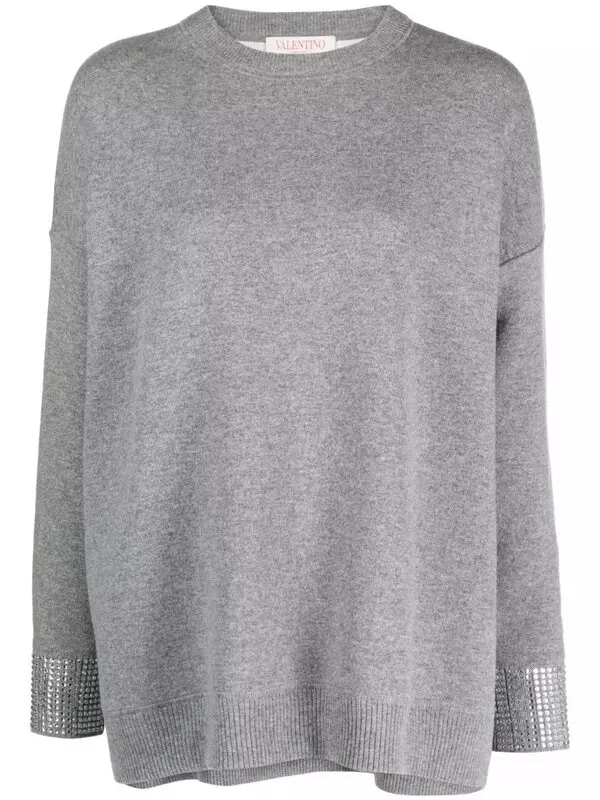 Valentino Garavani Rhinestone Embellished Wool Jumper - Grey