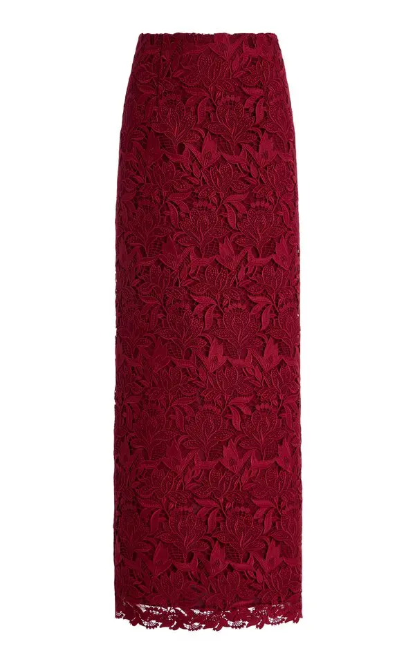 Carolina Herrera Lace Column Maxi Skirt - Red