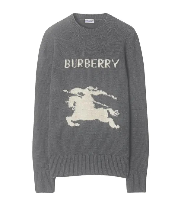Burberry Wool-cashmere Equestrian Knight Design Crew Neck Pullover - Grey