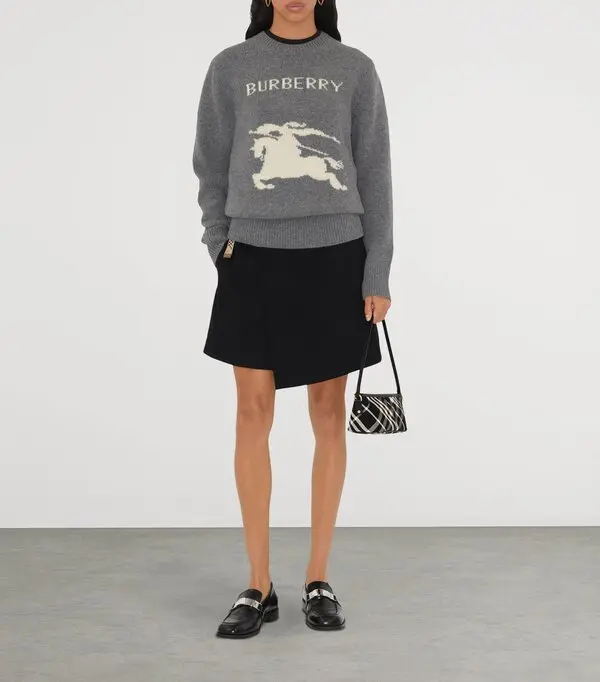 Burberry Wool-cashmere Equestrian Knight Design Crew Neck Pullover - Grey