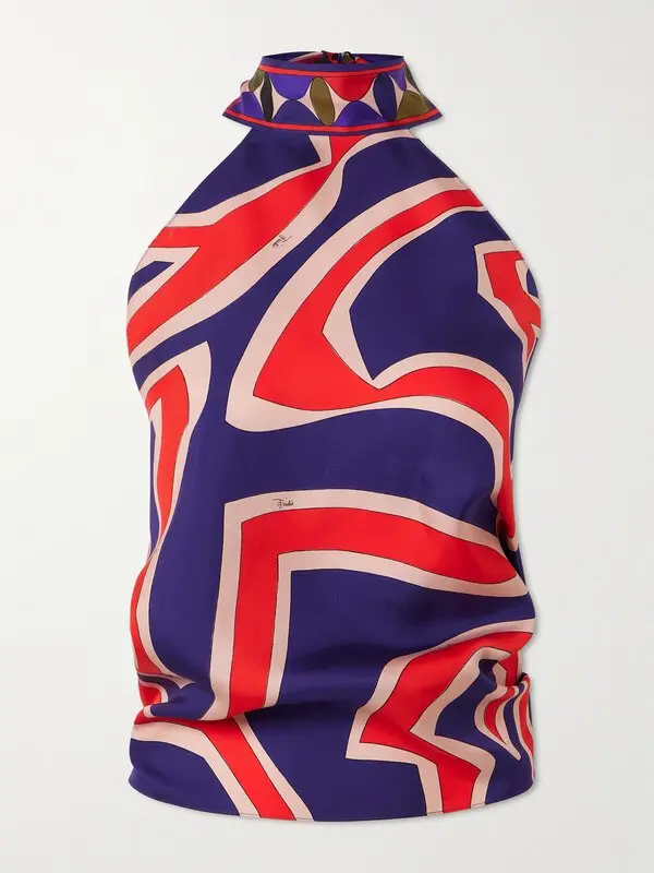 Emilio Pucci Printed Silk-twill Halterneck Top - Multi