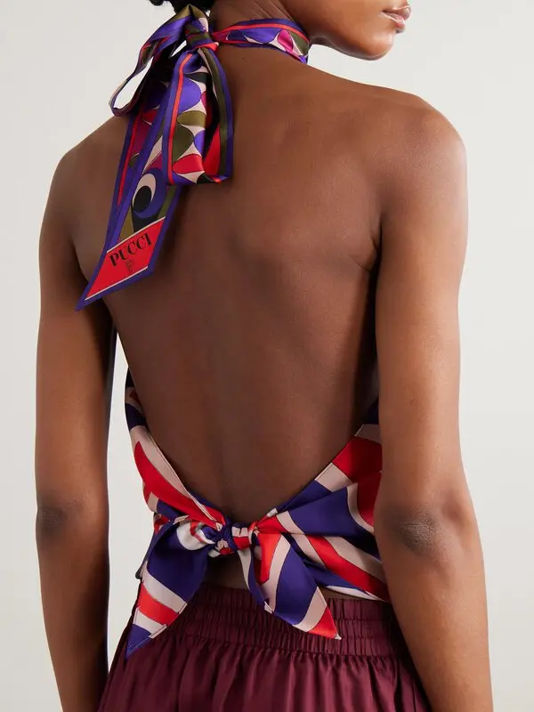Emilio Pucci Printed Silk-twill Halterneck Top - Multi