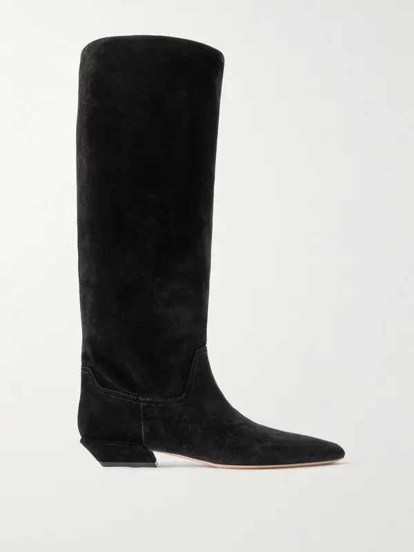 Paris Texas Bettina Suede Knee High Boots - Black
