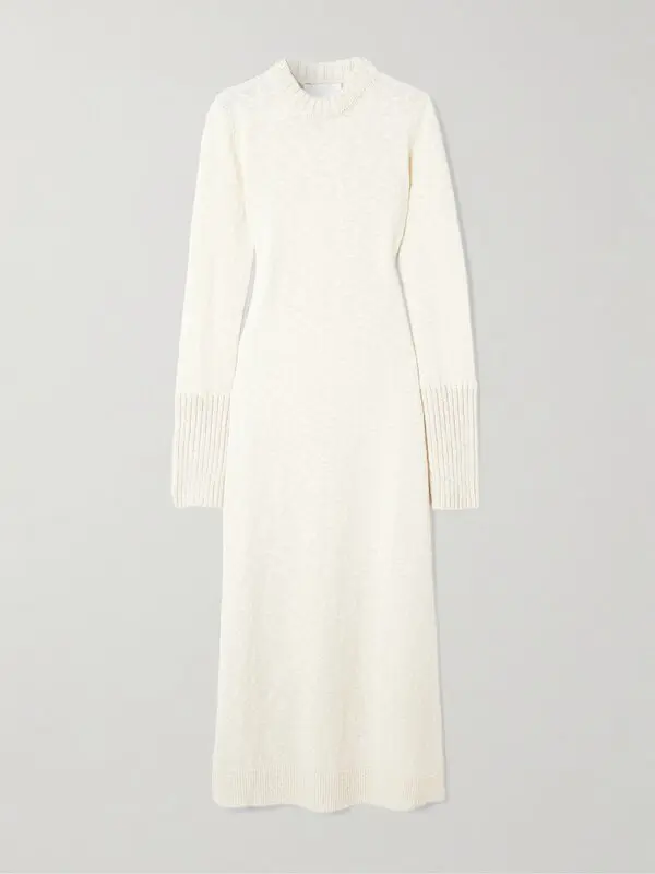 Sasuphi Morena Cotton And Cashmere-blend Midi Dress - Neutrals