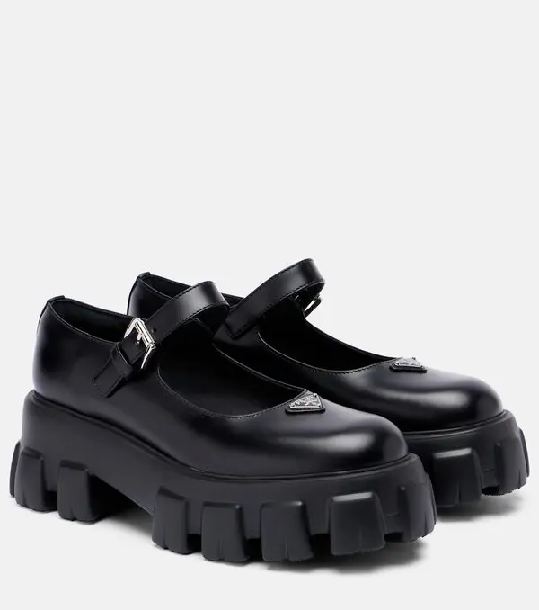 Prada Monolith Leather Mary Jane Flats