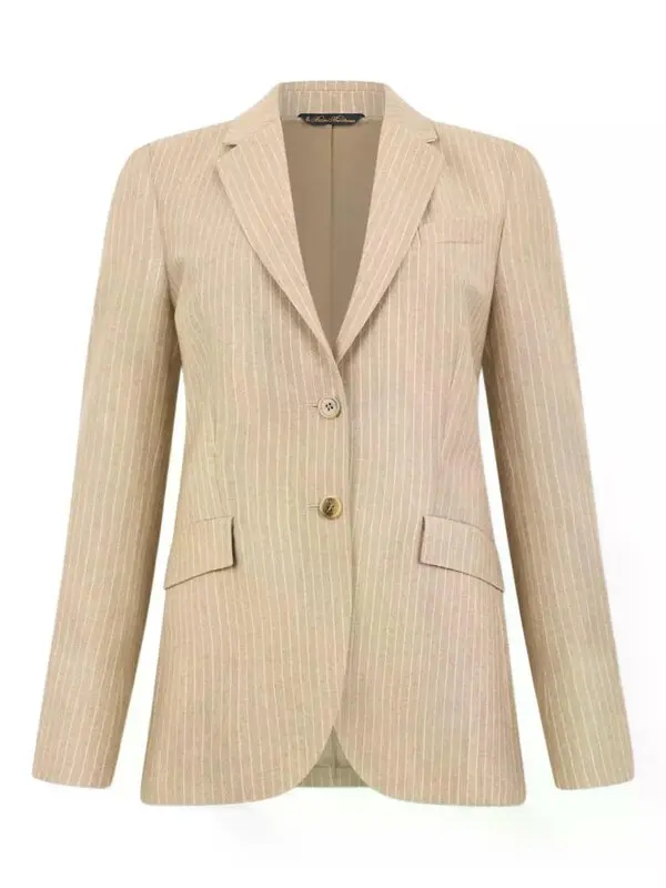 Brooks Brothers Striped Virgin Wool Blazer - Neutrals