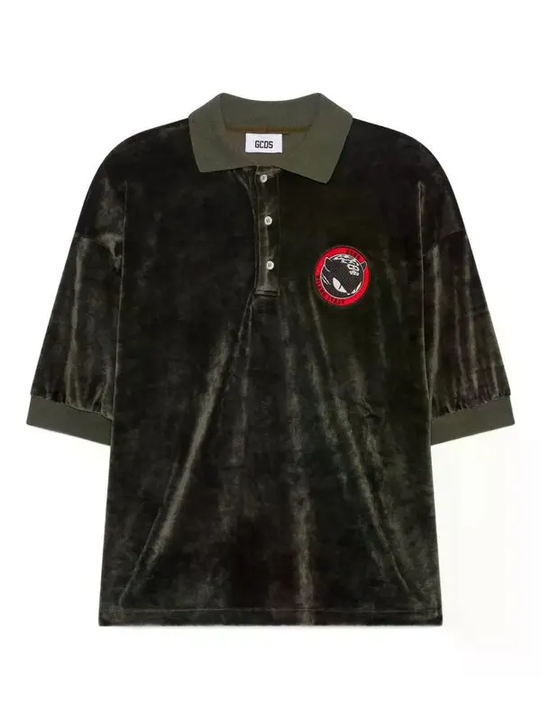 Gcds Logo Patch Velvet Polo Shirt - Green