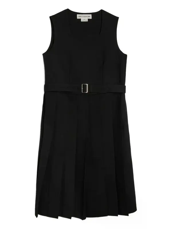 Comme Des Garçons Gabardine Belted Pleated Midi Dress - Black