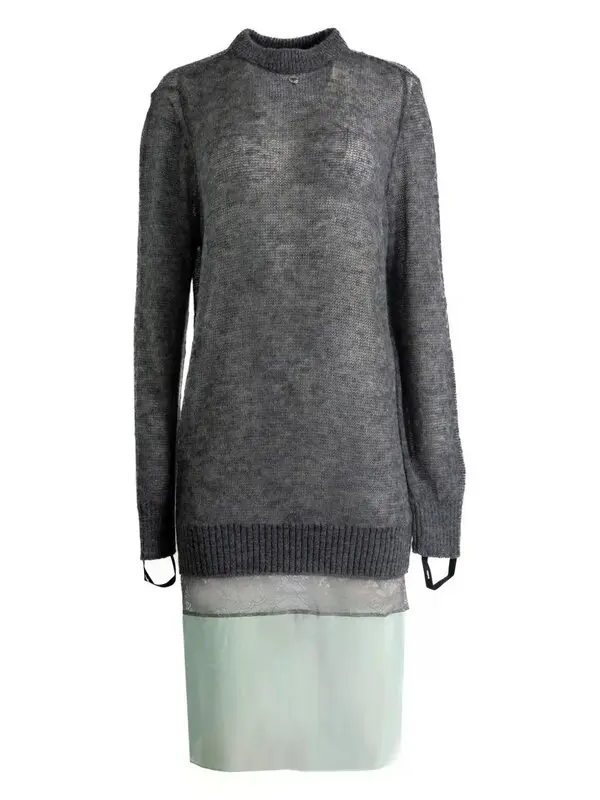 Coperni Ribbed Midi Dress With Lace Trim - Grey