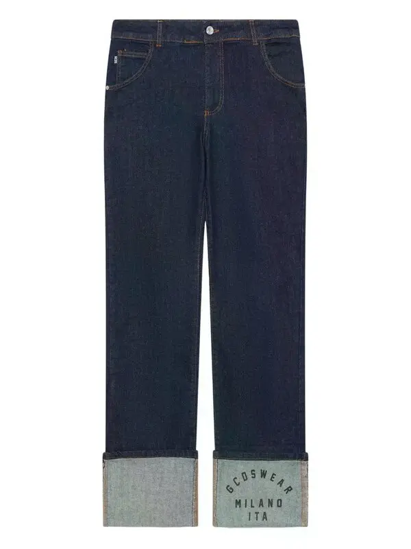 Gcds Logo Patch Turn-up Hem Jeans - Blue