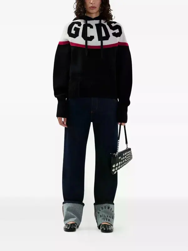 Gcds Logo Patch Turn-up Hem Jeans - Blue
