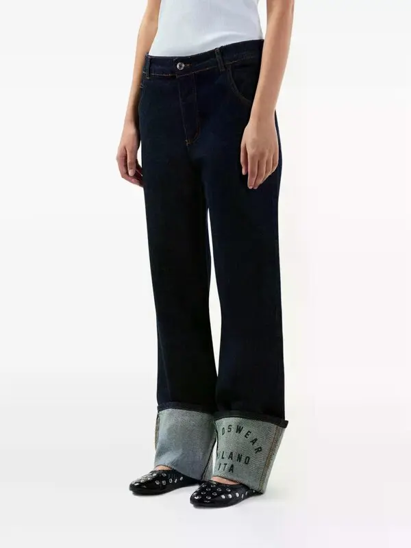 Gcds Logo Patch Turn-up Hem Jeans - Blue