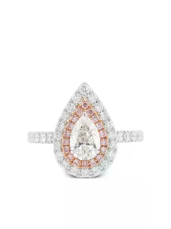 HYT JEWELRY 18k White And Rose Gold Pear-cut Diamond Double Halo Ring - Silver