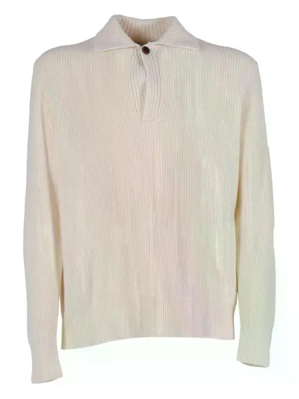 BALLANTYNE V-neck Ribbed Knit Sweater With Button Detail