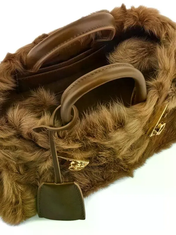 FERRAGAMO Mini Hug Shearling Bag With Buckle Detail - Brown