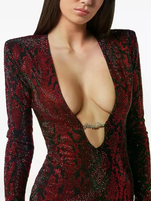 Philipp Plein Long-sleeved Snakeskin-print Embellished Mini Dress