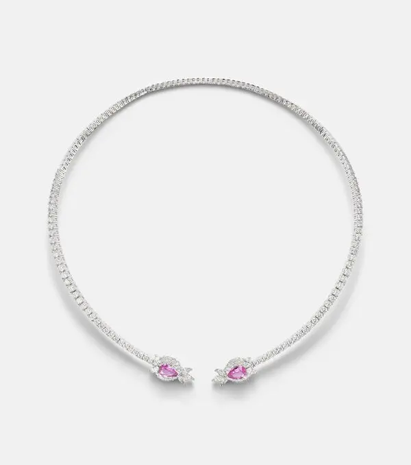 Yeprem 18kt White Gold Choker With Sapphire And Diamonds - Silver