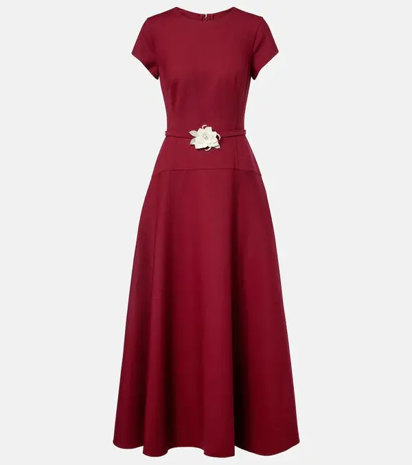 Oscar De La Renta Floral-appliqué Wool-blend Crepe Maxi Dress - Burgundy