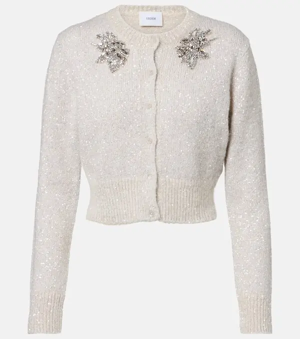 Erdem Embellished Cropped Alpaca-blend Cardigan - Beige