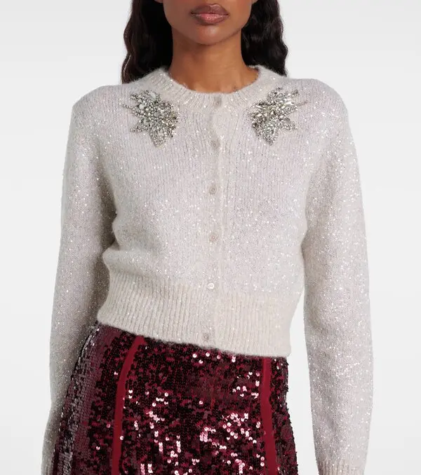 Erdem Embellished Cropped Alpaca-blend Cardigan