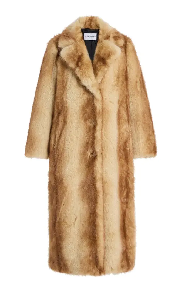 STAND STUDIO Nora Faux Fur Calf-length Coat - Print
