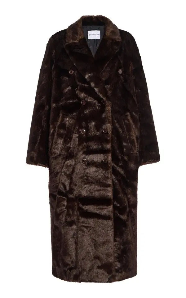 STAND STUDIO Harper Faux Fur Double-breasted Coat - Brown