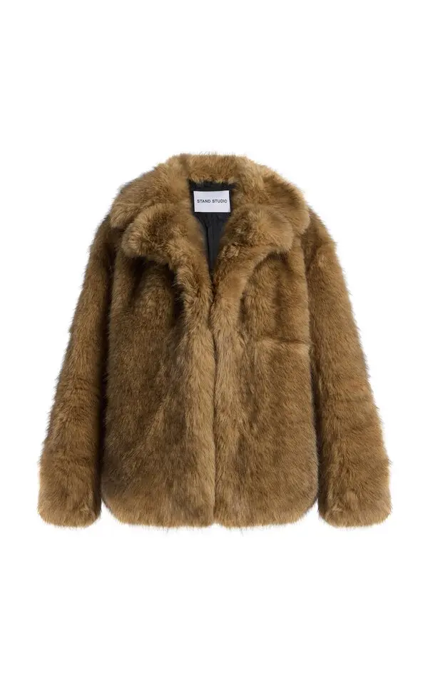 STAND STUDIO Valentina Faux Fur Jacket - Brown
