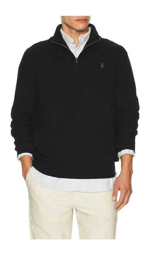 Polo Ralph Lauren Mesh-knit Cotton Quarter-zip Sweater - Black