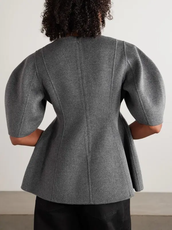 RÓHE Brushed Wool And Cashmere-blend Felt Top With Puff Sleeves - Gray