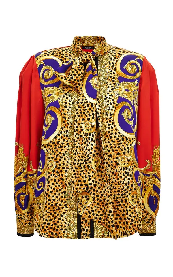 Versace Balloon-sleeve Silk-crepe Satin Blouse - Multi