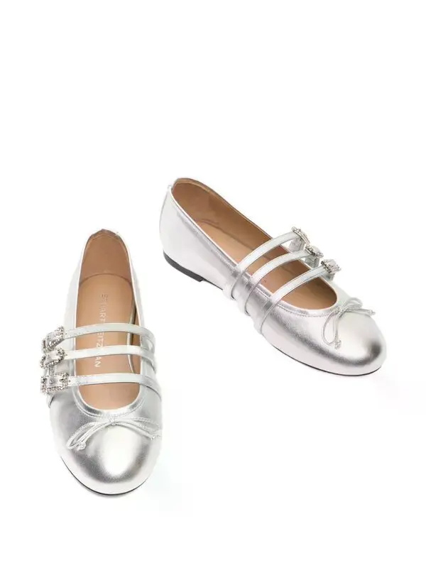 STUART WEITZMAN Celeste Ballet Flats With Triple Strap Detail - Silver